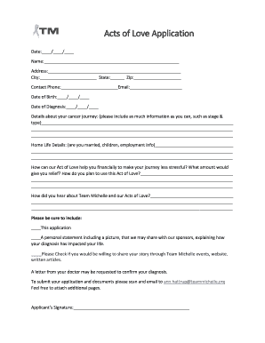 Fillable Online Acts of Love Application Fax Email Print - pdfFiller