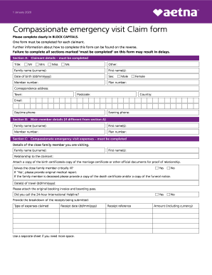 Fillable Online Compassionate emergency visit Claim form - Aetna Fax ...