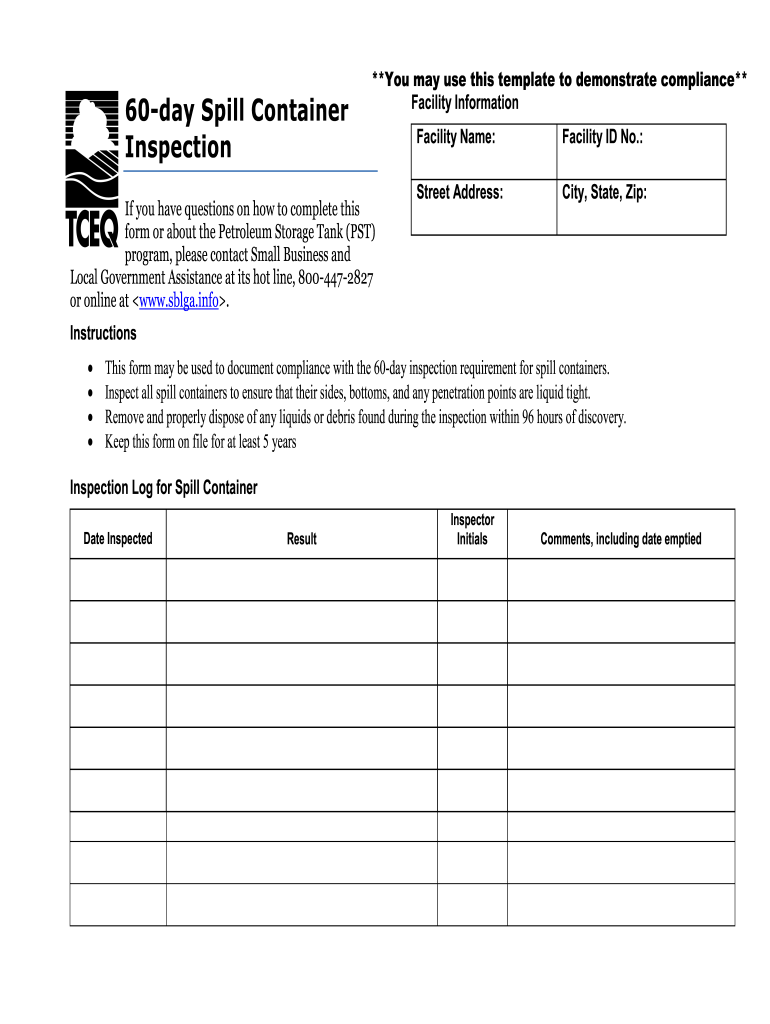 Fillable Online Texas Spill Bucket Inspetion Checklist UST Compliance Notebook Fax Email Print fillable-online-texas-spill-bucket-inspetion-checklist-ust-compliance-notebook-fax-email-print