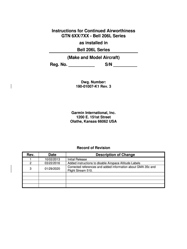 Fillable Online Instructions for Continued Airworthiness GTN 6XX/7XX ...