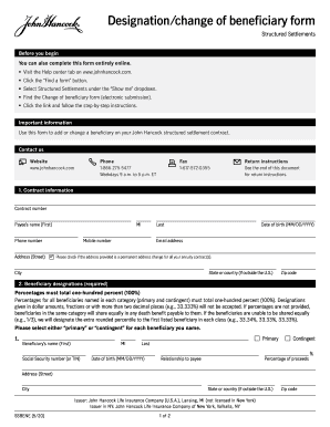 Fillable Online Designation/change of beneficiary form - John Hancock Fax Email Print - pdfFiller