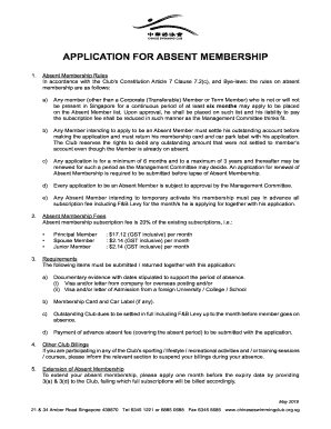 Fillable Online Application Form For Absent Membership - Chinese ...