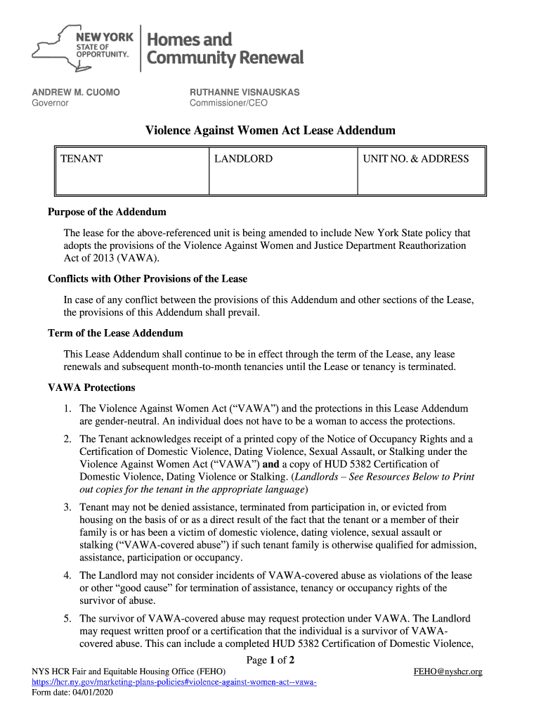 Fillable Online VAWA Lease Addendum v.1 JG Fax Email Print - pdfFiller