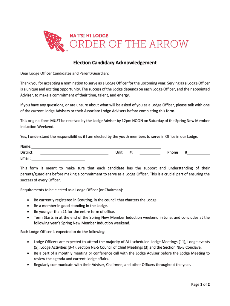 Fillable Online Election Candidacy Acknowledgement Fax Email Print ...