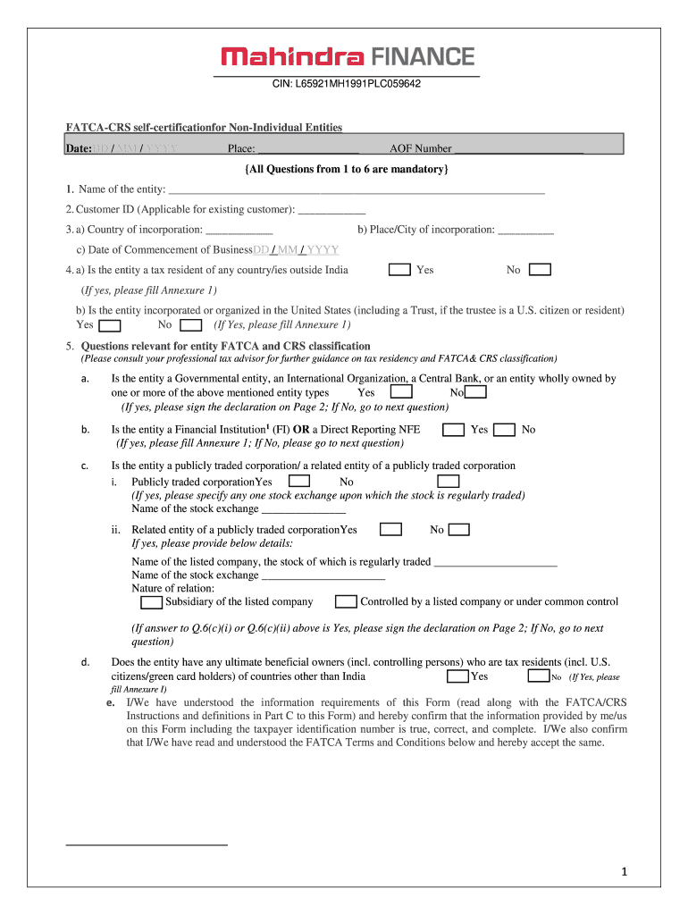 Fillable Online FATCA-CRS self-certificationfor Non-Individual Entities Fax Email Print - pdfFiller