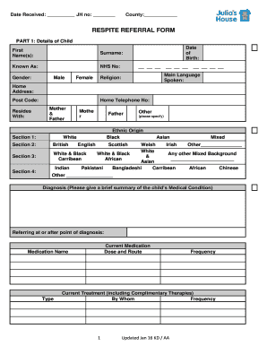Fillable Online respite referral form - Julia's House Fax Email Print ...
