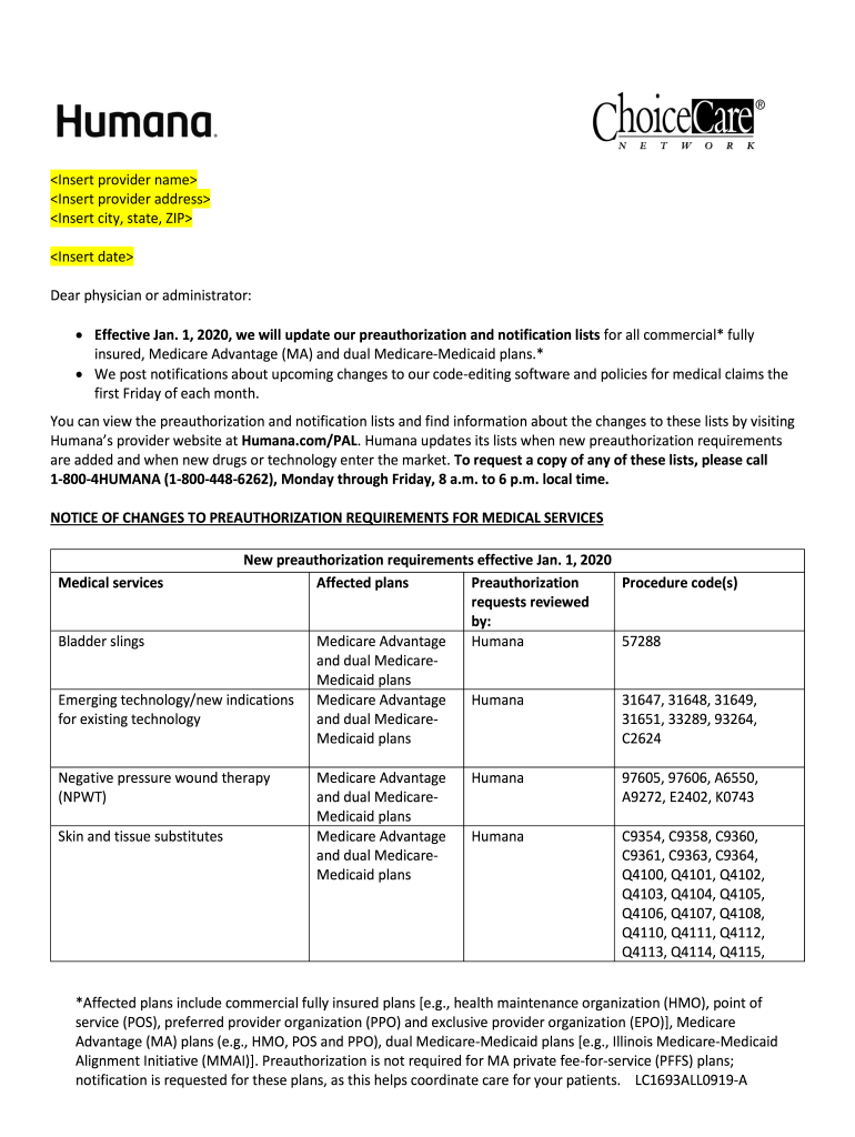 Fillable Online Preauthorization and Notification Lists for Healthcare ...