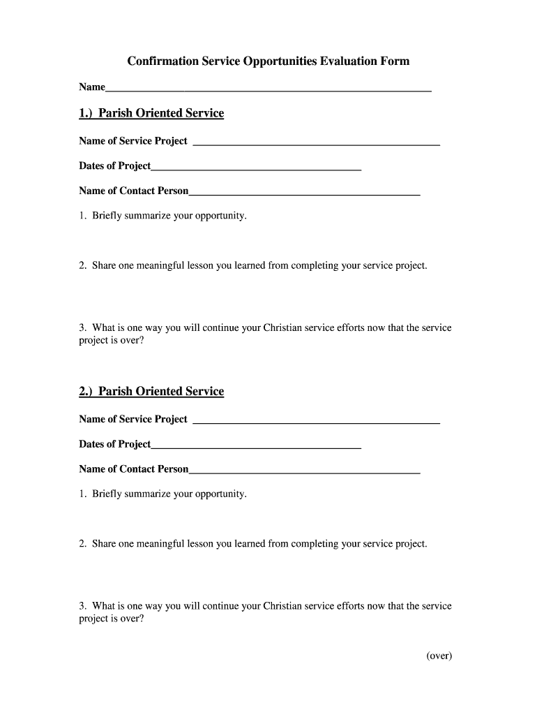 Fillable Online Confirmation Service Opportunities Evaluation Form Fax Email Print - pdfFiller