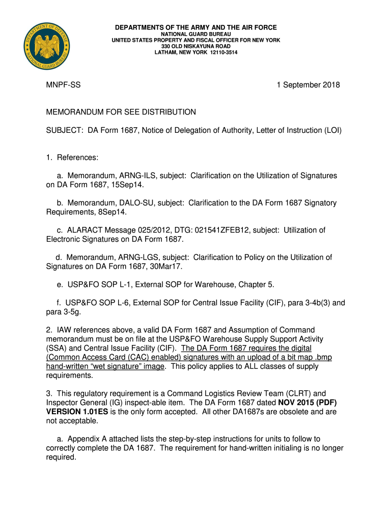 Fillable Online DA Form 1687 - Notice of Delegation of Authority LOI ...