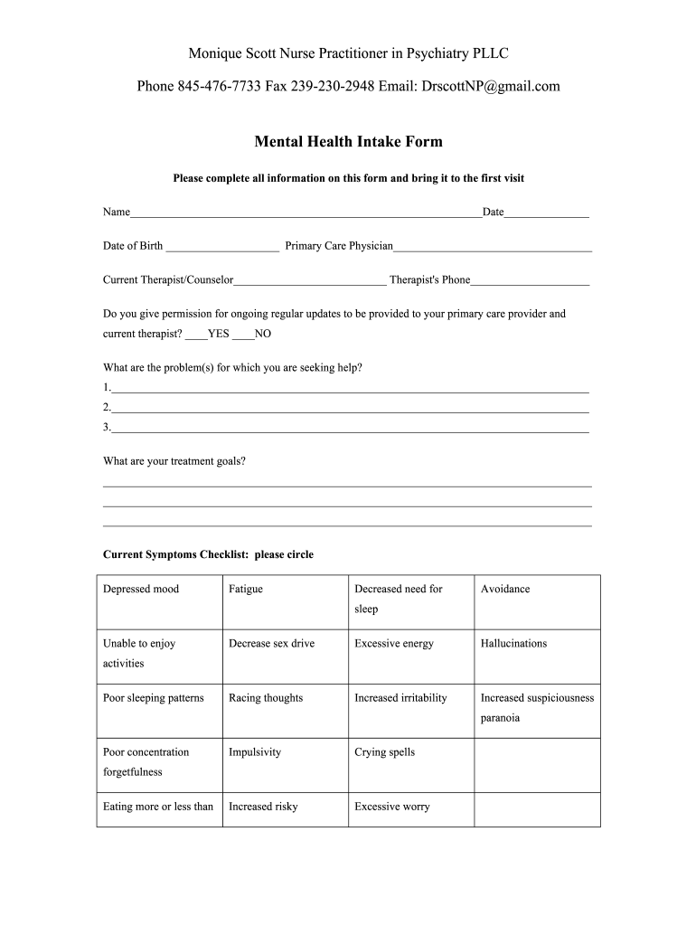 Fillable Online Adult Mental Health Intake Form Revised.docx Fax Email ...
