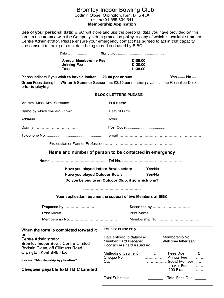 Fillable Online bromley indoor bowls club Fax Email Print - pdfFiller