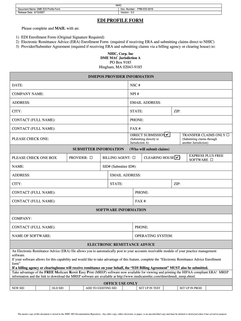 Fillable Online Document Name: DME EDI Profile Form Fax Email Print ...