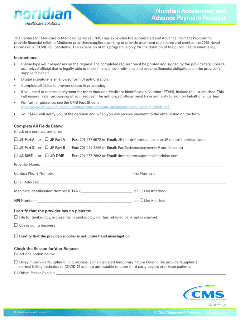 Fillable Online Fact Sheet Accelerated and Advance Payments - CMS Fax ...