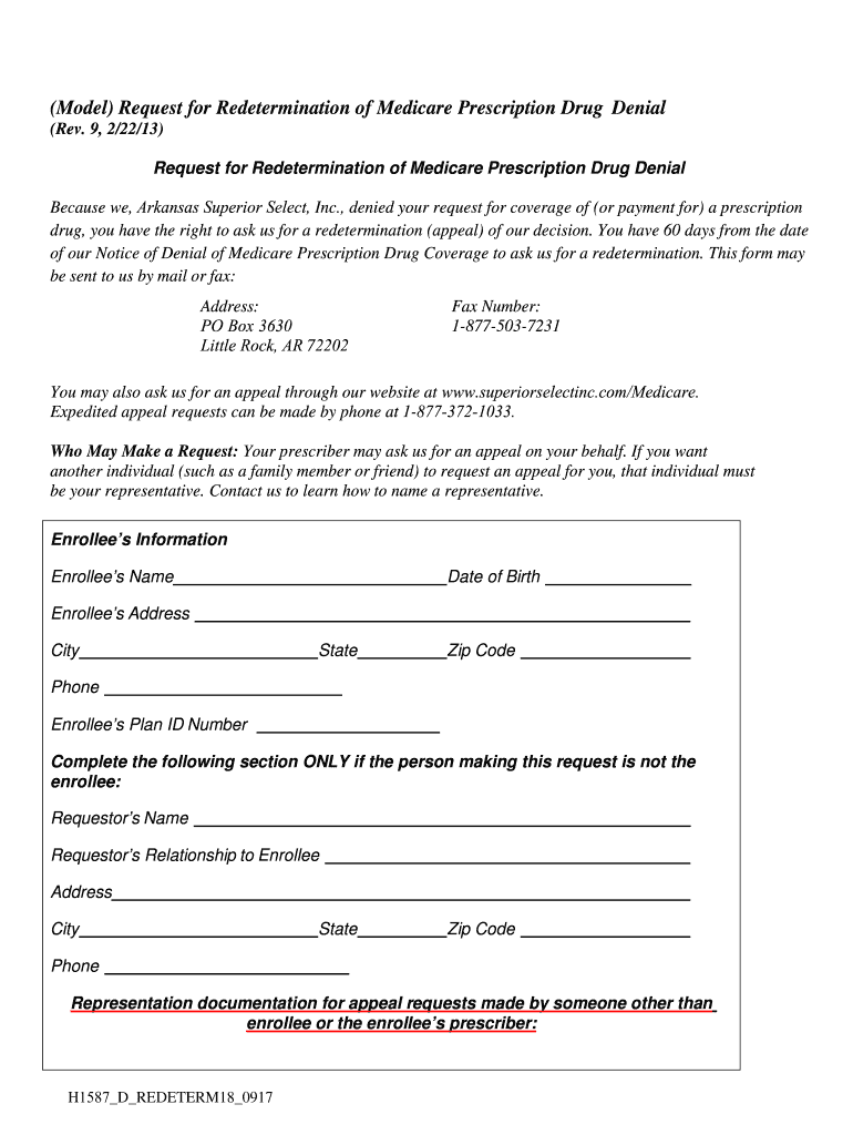Fillable Online (Model) Request for Redetermination of Medicare ...