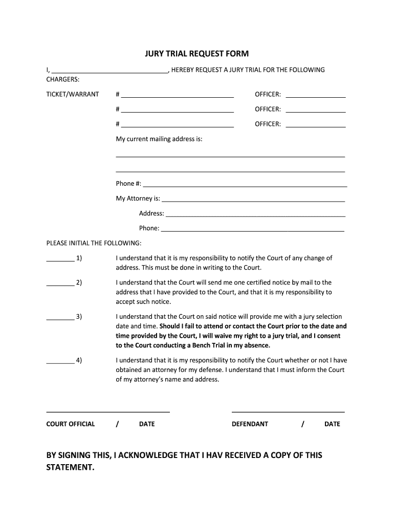 Fillable Online JURY TRIAL REQUEST FORM Fax Email Print - pdfFiller