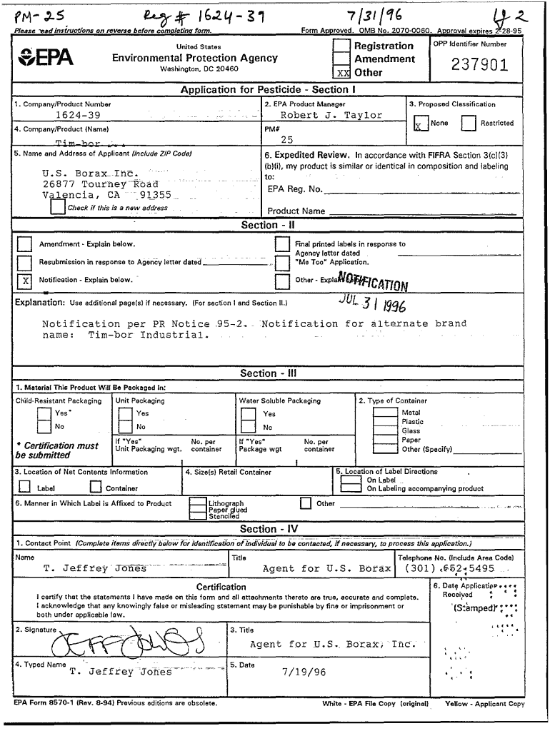 Fillable Online U.S. EPA, Pesticide Product Label, TIM-BOR, 07/31/1996 ...