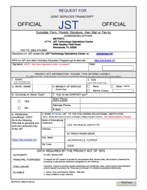 Fillable Online JOINT SERVICES TRANSCRIPT JST OFFICIAL Fax Email Print ...