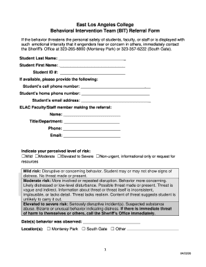 Fillable Online Behavioral Intervention Team (BIT) Referral Form Fax ...