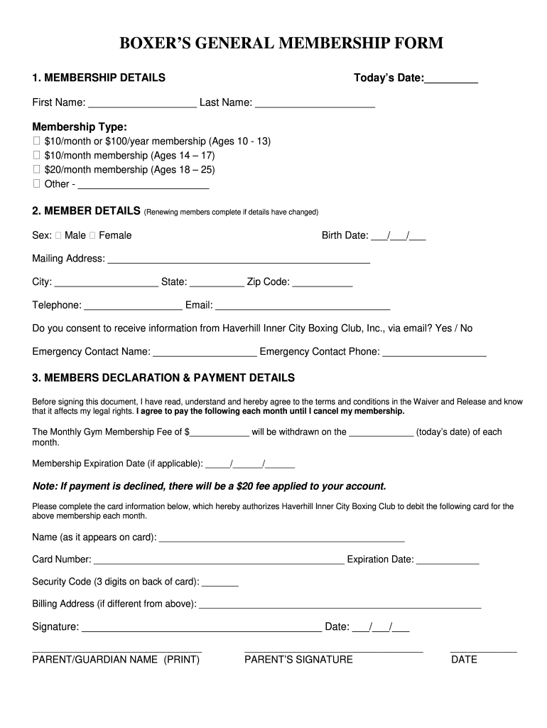 Fillable Online BOXERS GENERAL MEMBERSHIP FORM Fax Email Print - pdfFiller