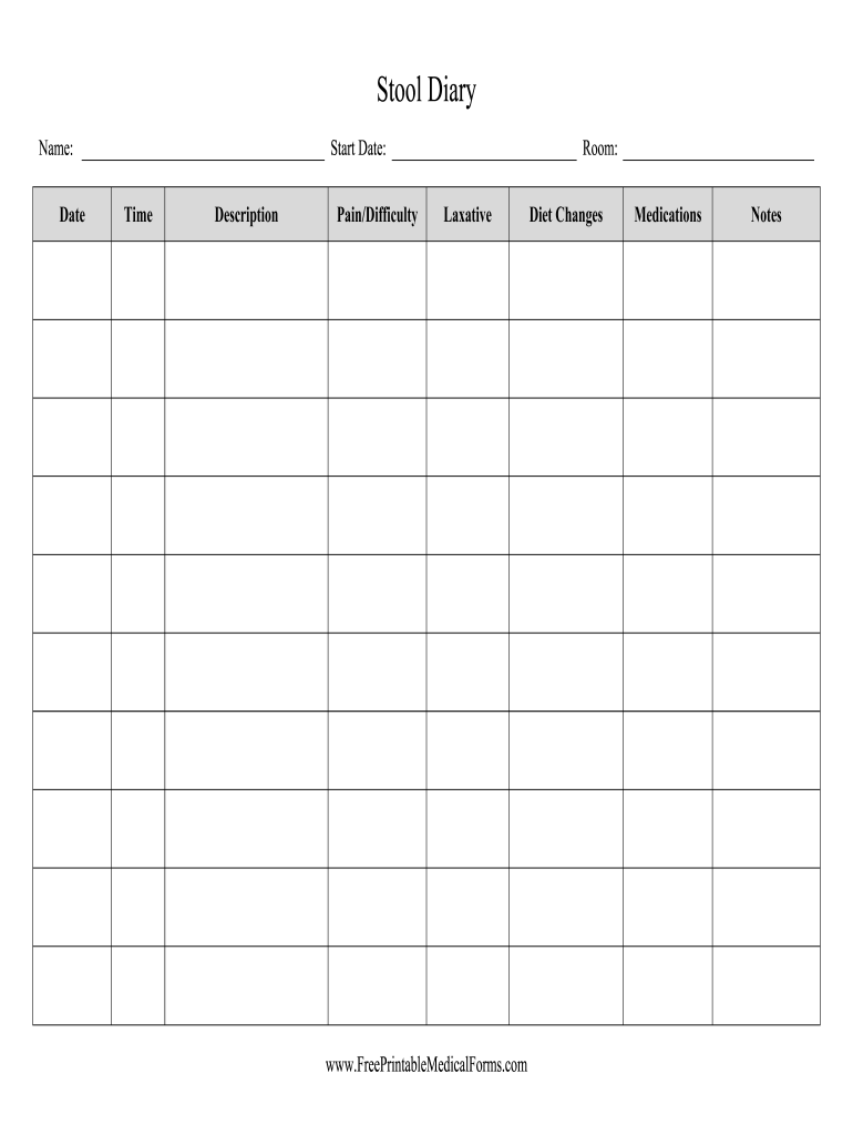 Free Printable Medical Forms: Stool Diary: Fill out & sign online | DocHub