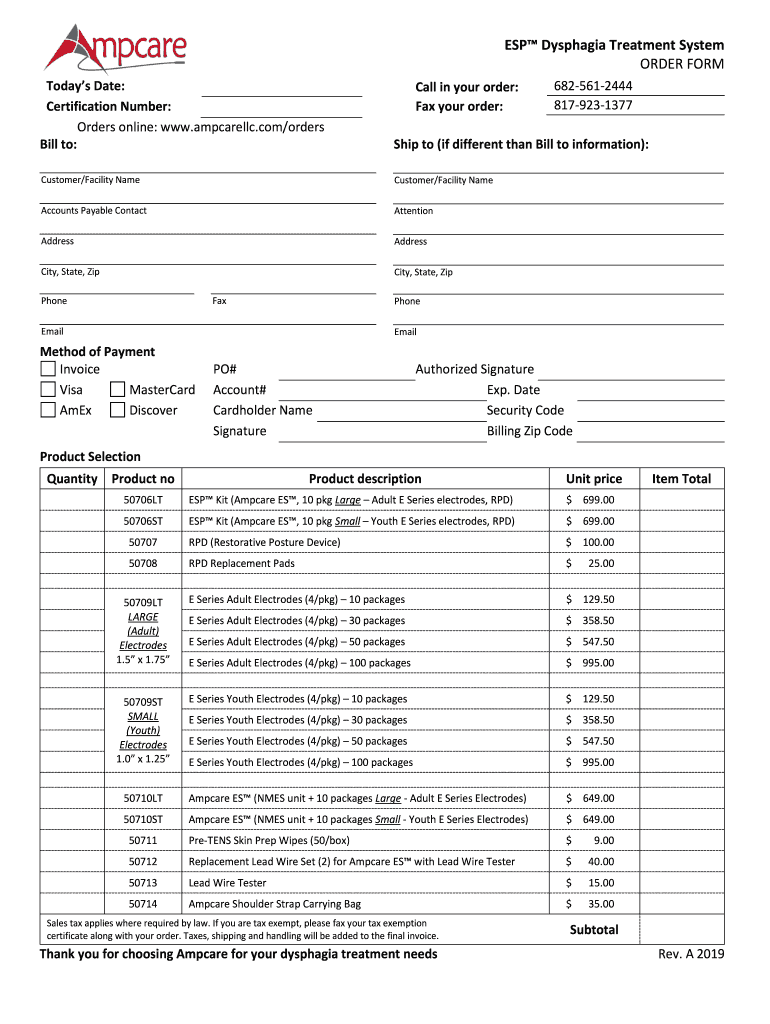 Ampcare Order Form 2019 - Home - Ampcare ESP: Fill out & sign online ...