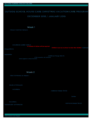 Fillable Online outside school hours care christmas vacation care ...