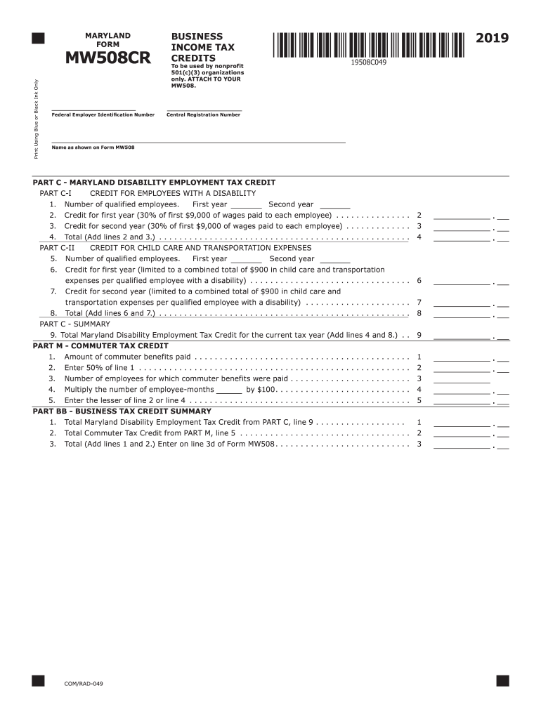 Fillable Online Tax Year 2019 - Form MW508CR Business Income Tax ...