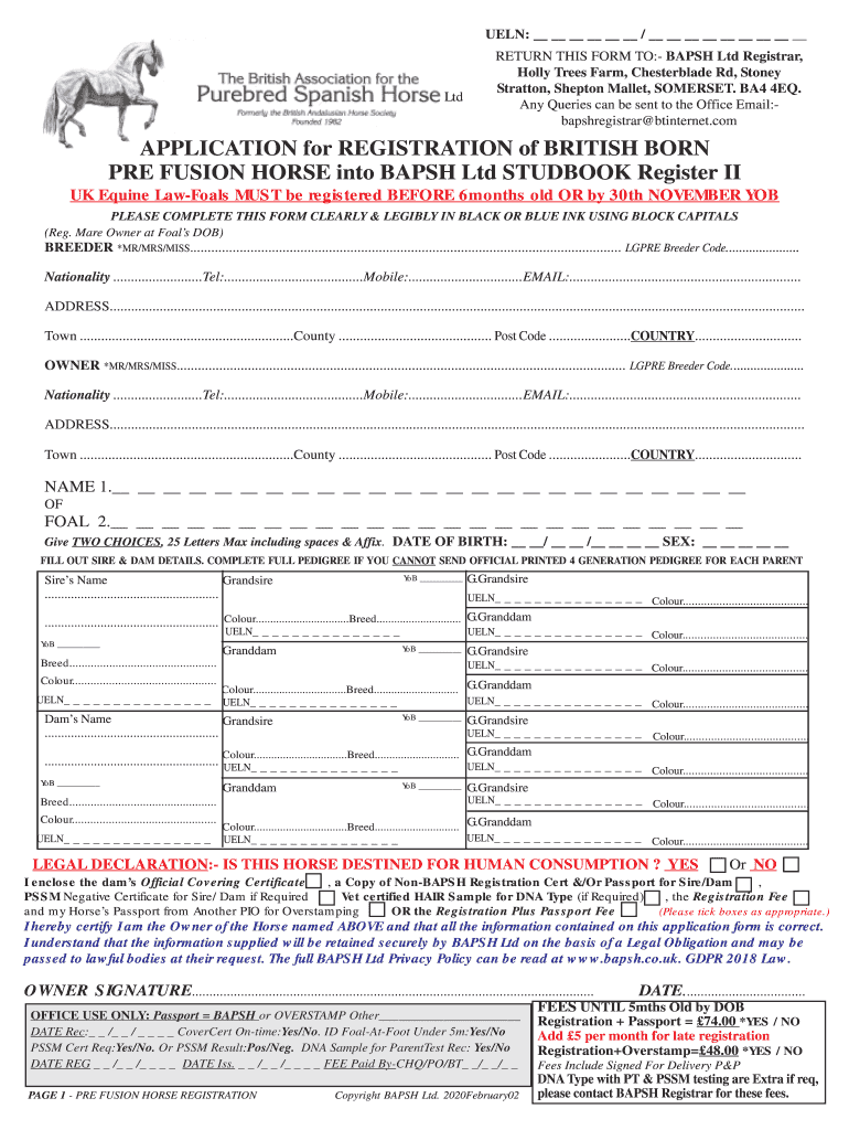 Fillable Online PRE - Register I Change of Ownership - The British ...