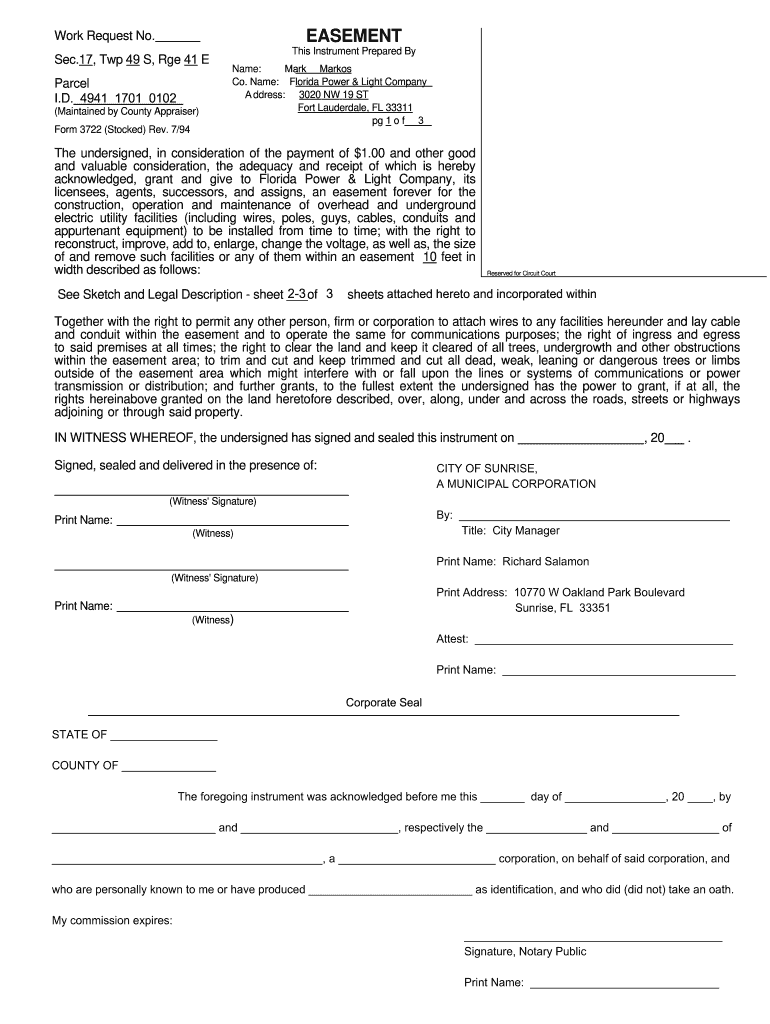 Fillable Online Veteran's FPL Easement. FPL Easement Fax Email Print ...