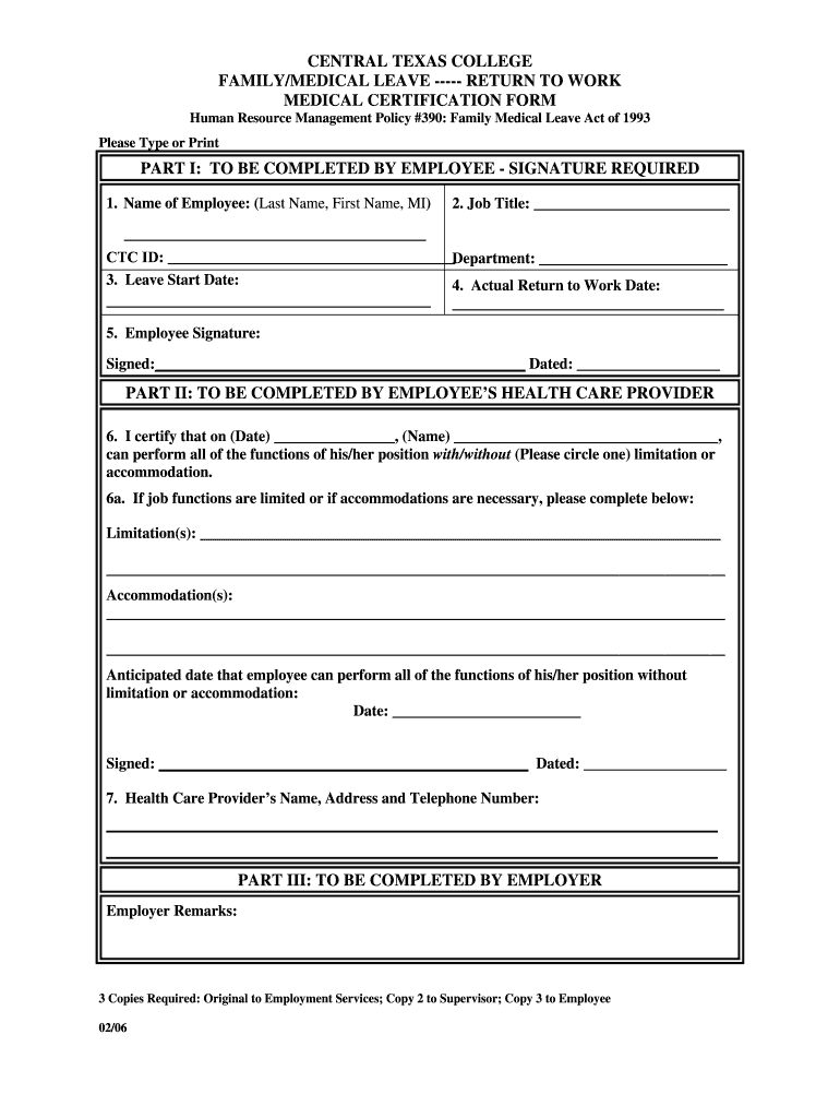 Fillable Online FAMILY/MEDICAL LEAVE ----- RETURN TO WORK Fax Email ...