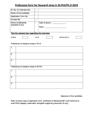 Fillable Online Preference Form MPhilPh.D2019 Fax Email Print - pdfFiller