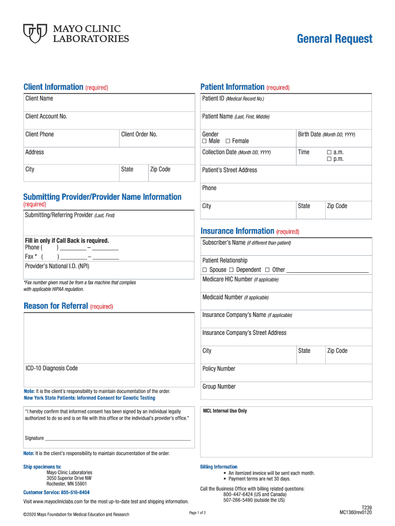 Fillable Online Neurology Test Request Form - Mayo Clinic Fax Email ...