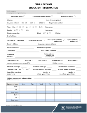 Fillable Online Educator Information Form. Form containing an educator ...