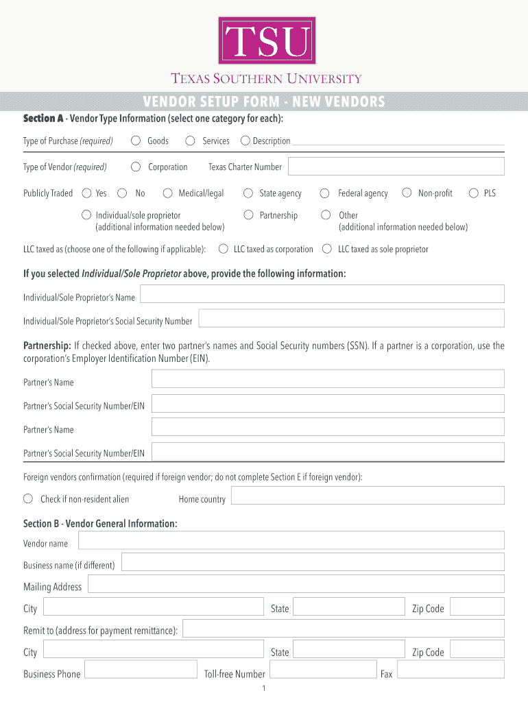 Fillable Online VENDOR SETUP FORM - NEW VENDORS Fax Email Print - pdfFiller