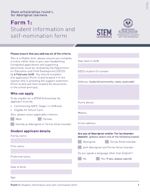 Fillable Online Student information and self-nomination form ...