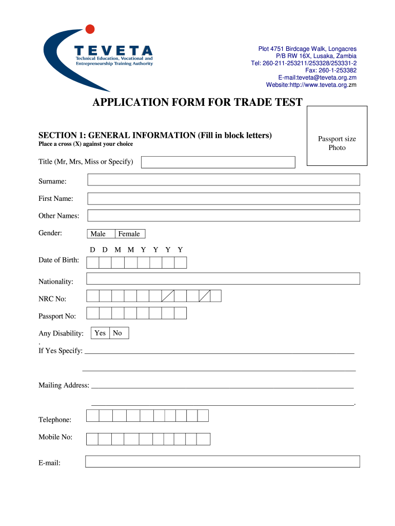 Application Form For Trade Test - Fill Online, Printable, Fillable ...