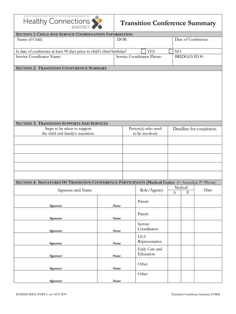 Fillable Online TRANSITION CONFERENCE SUMMARY FORM rev AUGUST 2019.docx ...