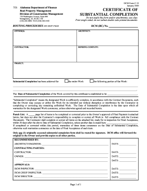 Fillable Online DCM Form C-13 Certificate of Substantial Completion ...