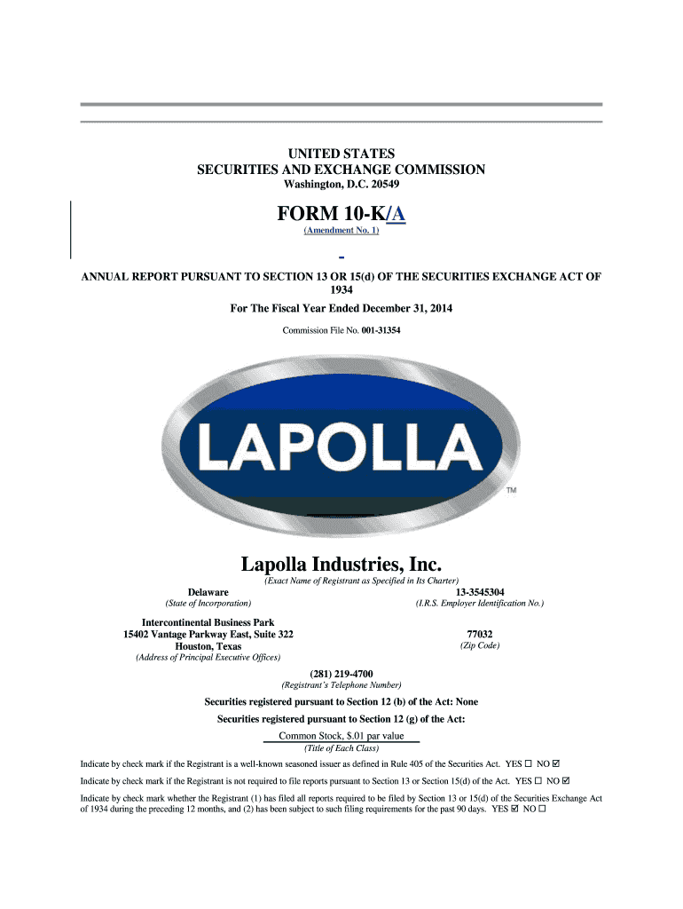 Fillable Online FORM 10-K/A Lapolla Industries, Inc. Fax Email Print - pdfFiller