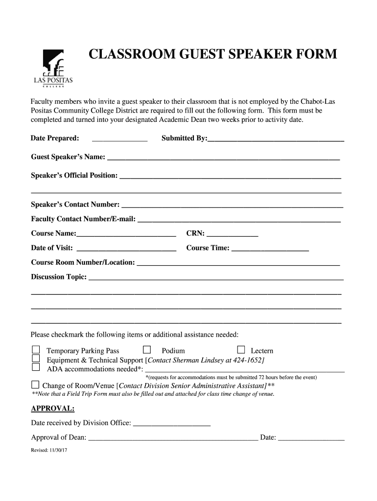 Fillable Online CLASSROOM GUEST SPEAKER FORM Fax Email Print - pdfFiller