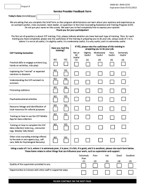 Fillable Online Service Provider Feedback Form. Service Provider ...