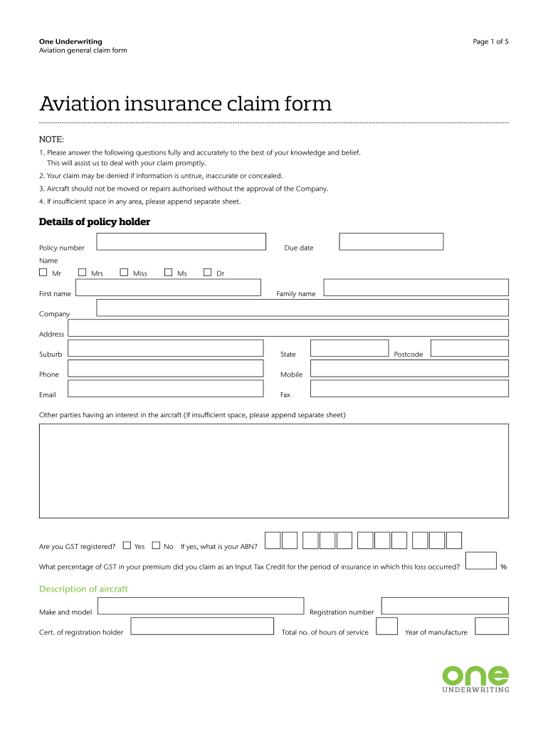 Fillable Online Motor Vehicle Claim FormOne ... - One Underwriting Fax ...