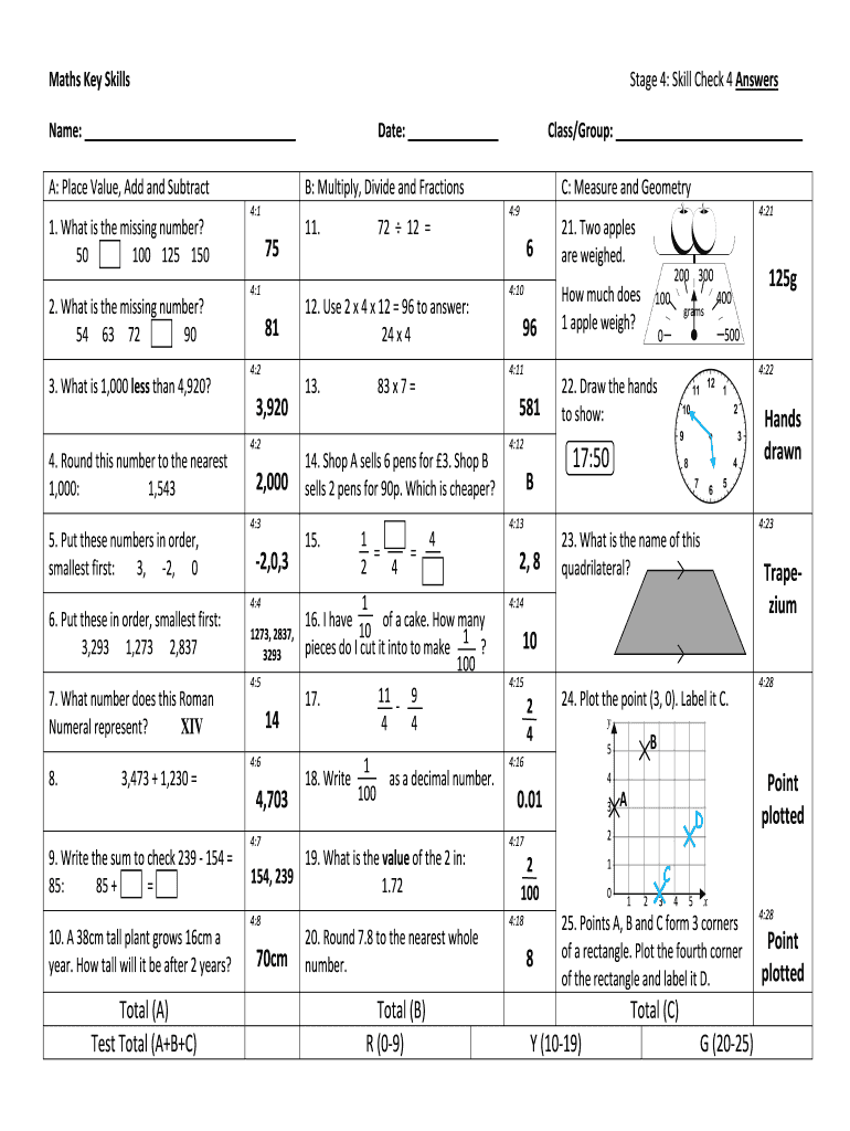 Maths Skills Check - Fill Online, Printable, Fillable, Blank | pdfFiller