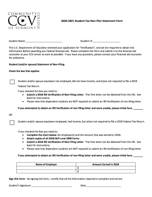 Fillable Online 2020-2021 Student Tax Non-Filer Statement Form Fax ...