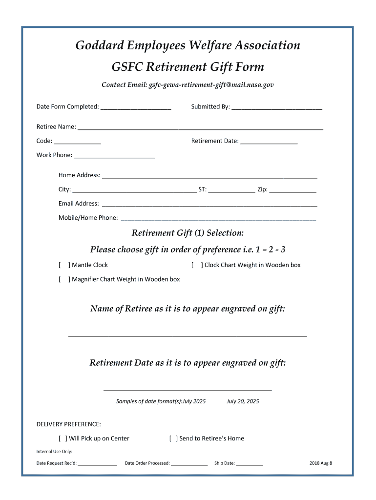 Fillable Online Goddard Employees Welfare Association GSFC Retirement ...
