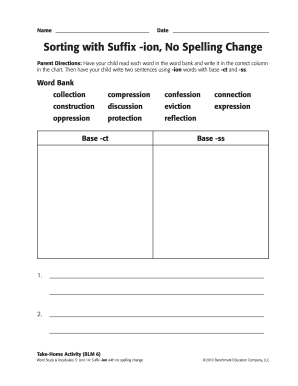Fillable Online Sorting with Suffix -ion, No Spelling Change Fax Email Print - pdfFiller