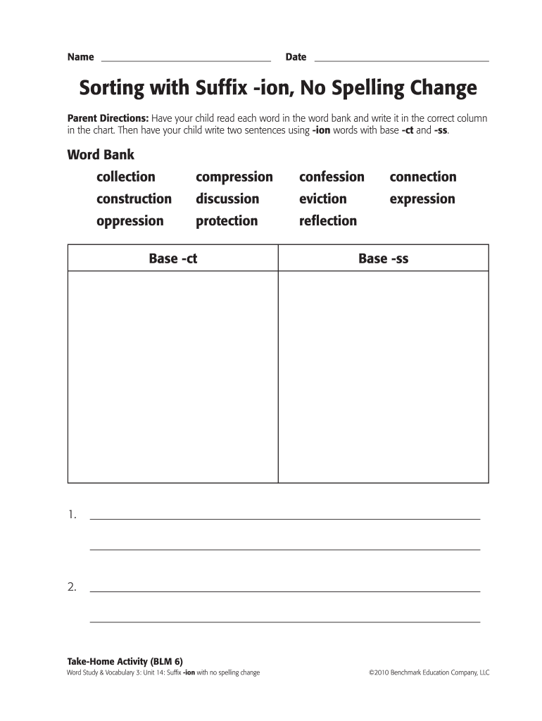 Fillable Online Sorting with Suffix -ion, No Spelling Change Fax Email ...