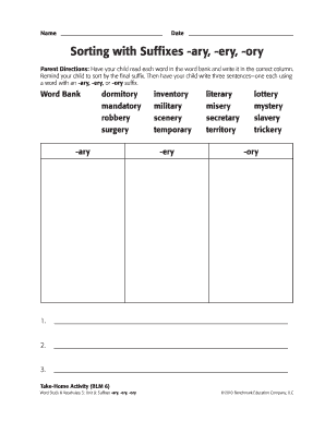Fillable Online Sorting with Suffixes -ary, -ery, -ory Fax Email Print ...
