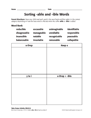 Fillable Online Sorting -able and -ible Words - Benchmark Education ...