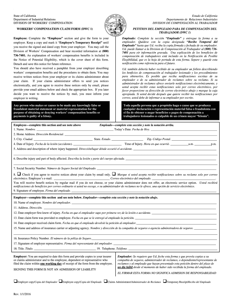 Fillable Online Guide 1 - How to file a workers compensation claim form ...